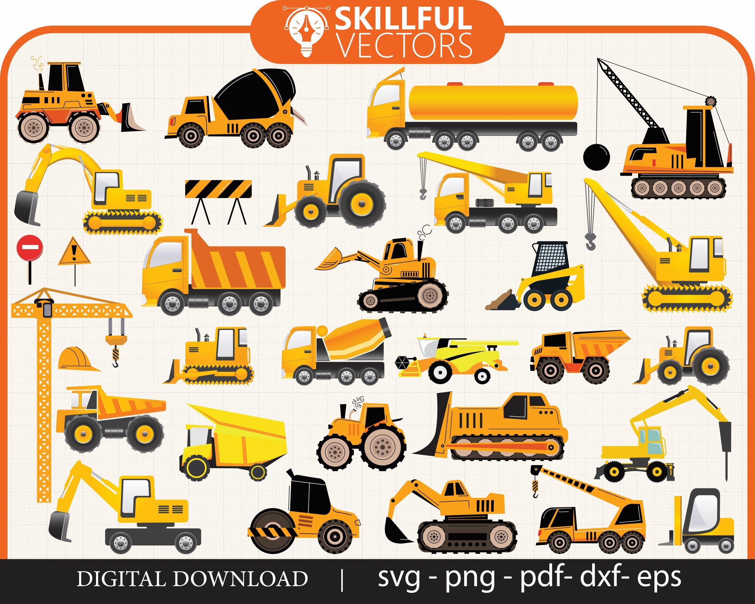 Construction Trucks SVG Bundle: Excavator, Digger Cut Files (digital ...