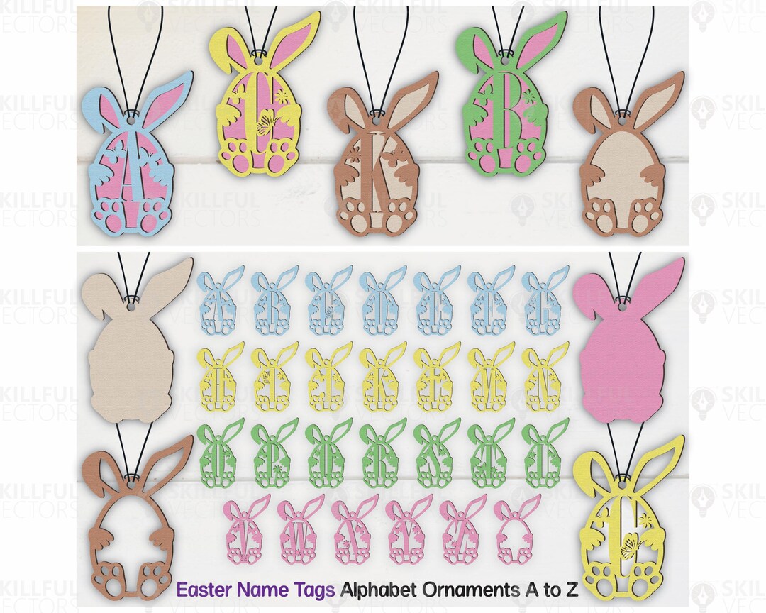 Easter Bunny Name Tag SVG Bundle, Bunny Layered Monogram Ornaments ...