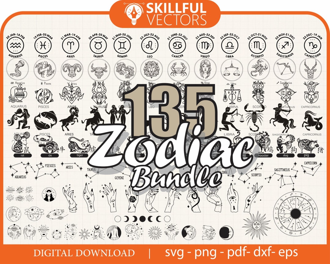 135 Zodiac Signs SVG Bundle: Horoscope Clipart (digital Download) - Etsy