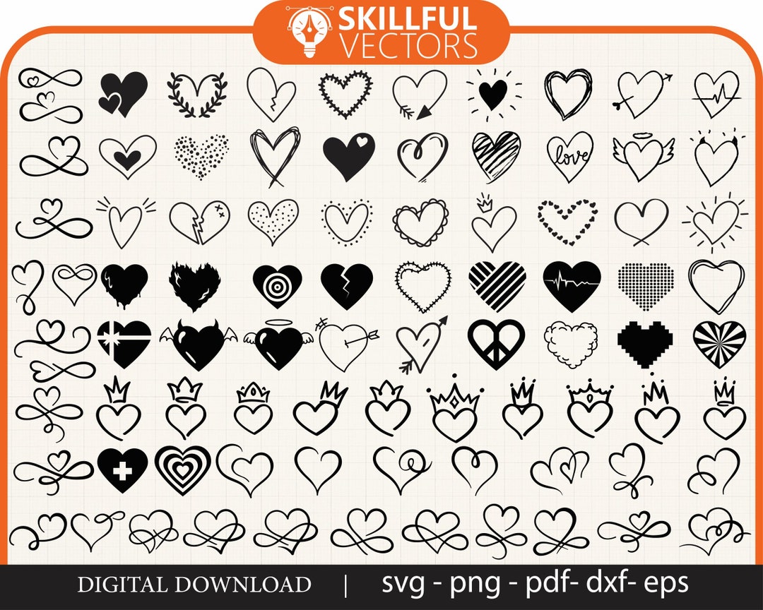 Heart SVG Bundle: Doodle & Valentine Clipart (digital Download) - Etsy UK