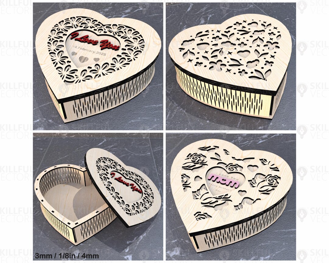 Pack 3 Heart Shaped Box Svg Laser Cut Files, Heart Box Svg Files for ...