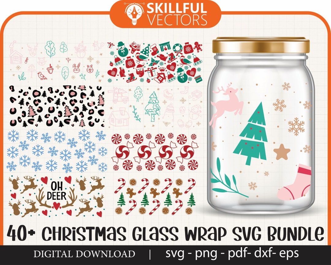40+ Christmas Can Glass Bundle Pack Svg, Christmas Glass Wrap Svg ...