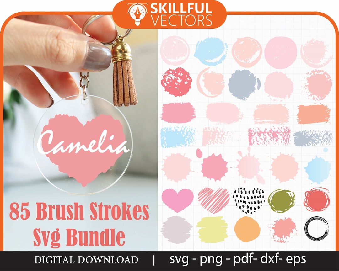 Paint Brush Stroke Svg Bundle Hand Drawn, Keychain Svg Png, Brush ...