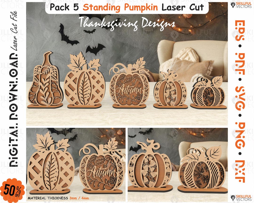 Standing Pumpkin Laser Cut Files: Autumn Tiered Tray SVG (digital ...