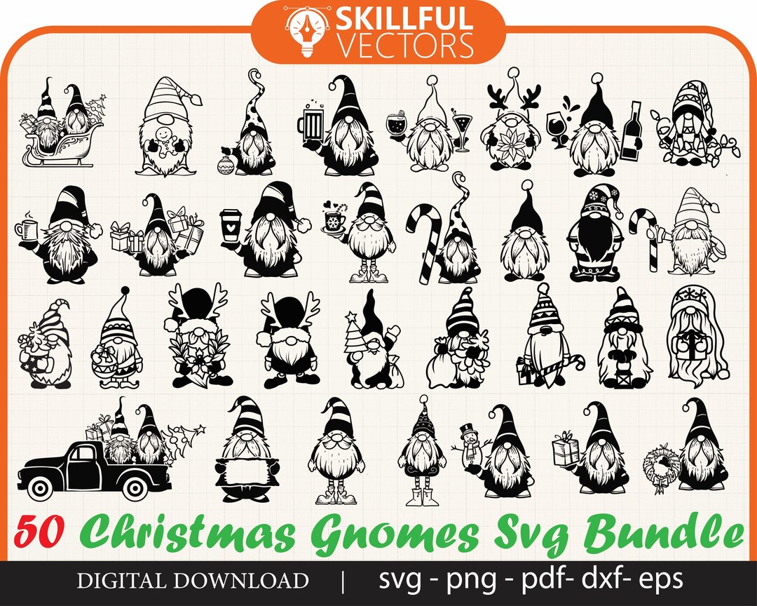 50 Christmas Gnome SVG Bundle: Doodle PNG Cut Files (digital Download ...