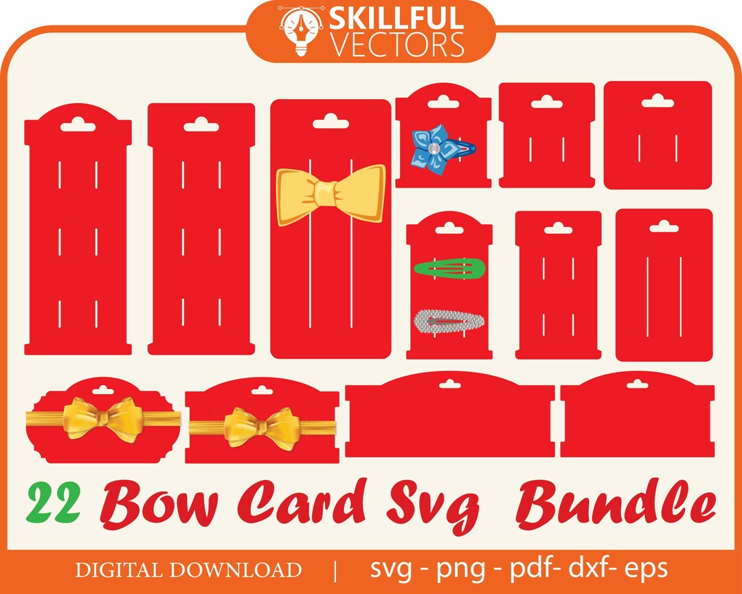 Bow Card Template SVG Bundle: Hair Clip Display Cards (digital Download ...