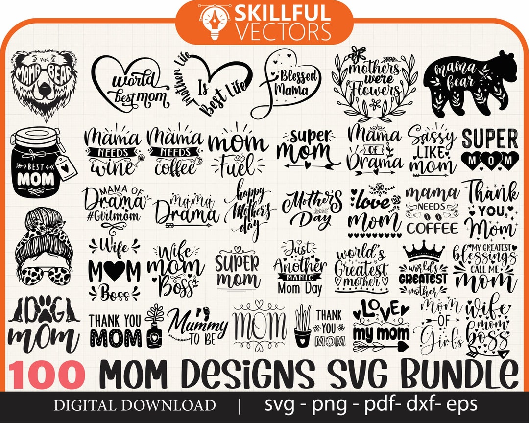 100 Mom Designs SVG Bundle: Hand-lettered Graphics (digital Download ...