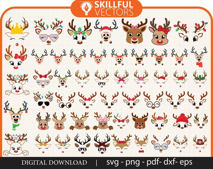 Reindeer Clip Art, Svg, Christmas SVG, Reindeer, Head Svg, Reindeer ...