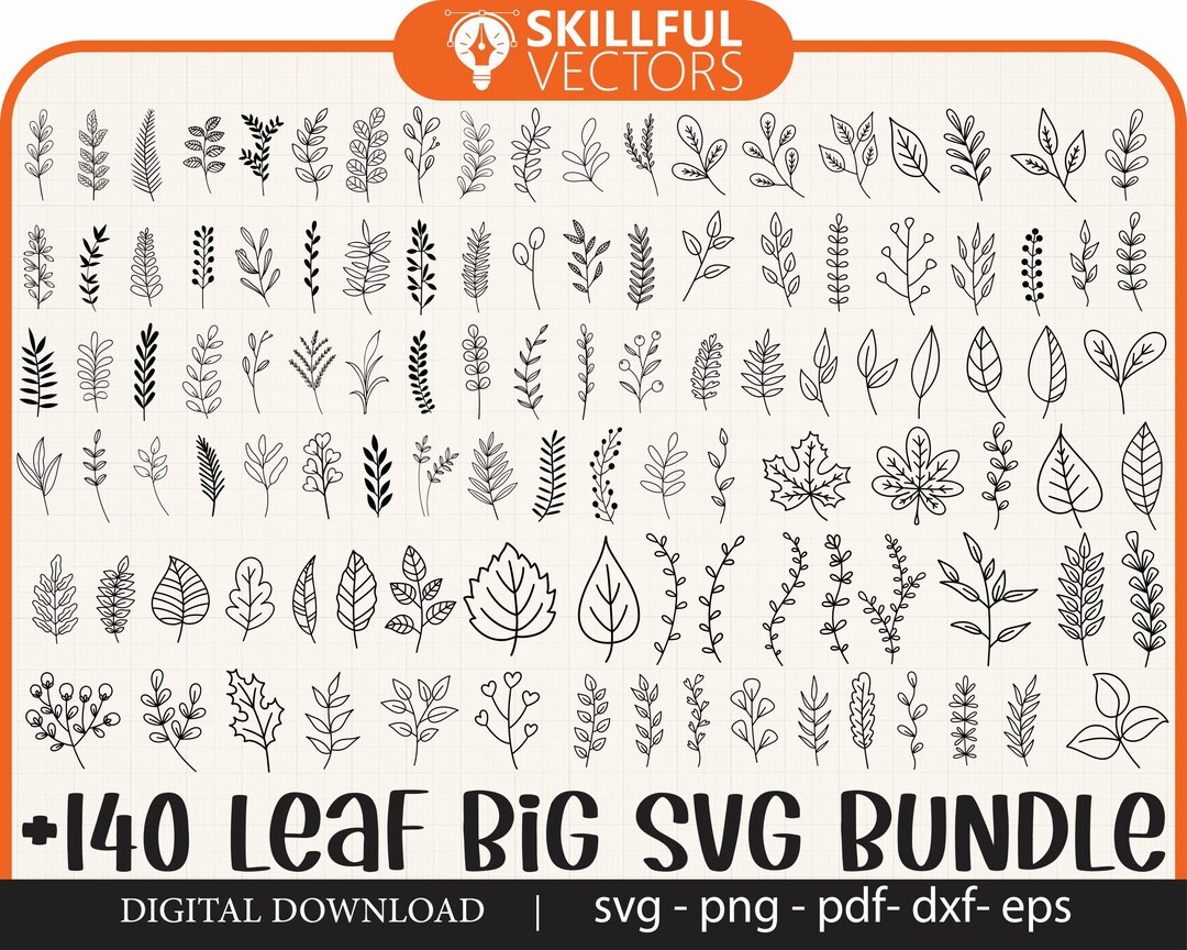 140+ Hand Drawn Leaf SVG Bundle: Cut Files, Clipart (digital Download ...