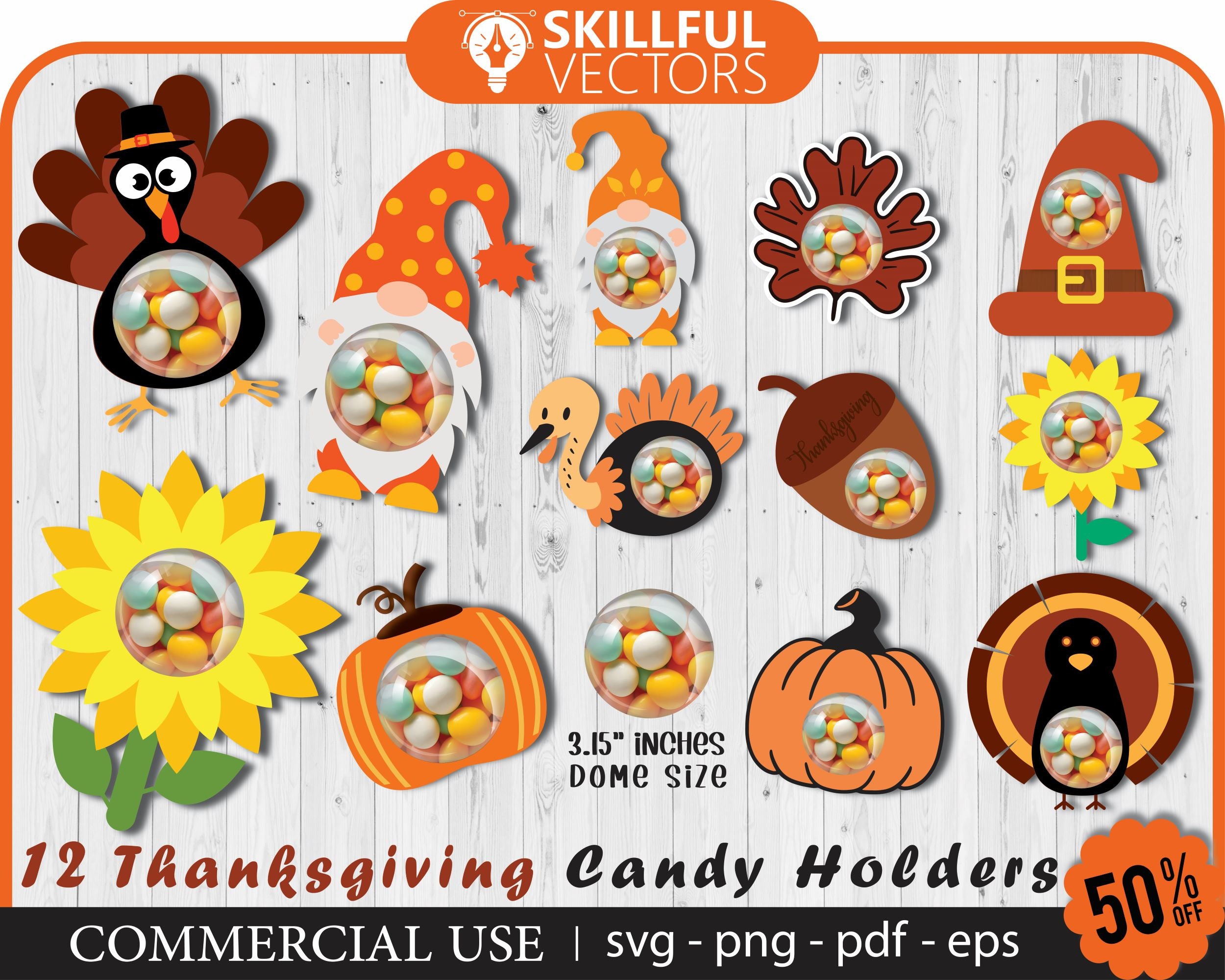 Thanksgiving Candy Dome SVG Bundle: Turkey, Fall Ornaments (digital ...