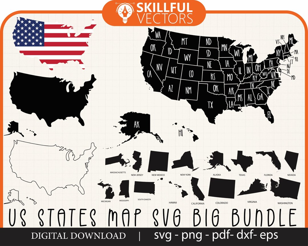 USA States SVG Bundle, 50 States SVG Bundle, Cut Files, Cricut, Clip ...