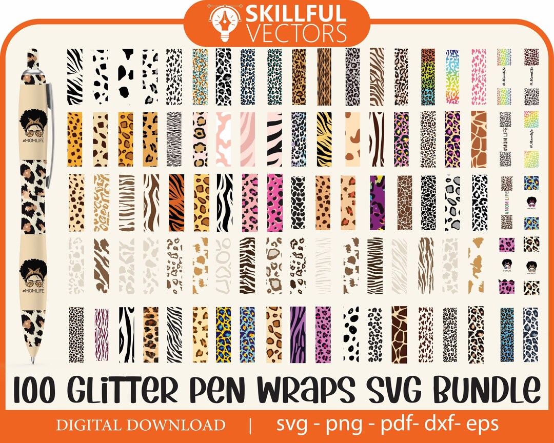 100 Pen Wrap SVG BIG BUNDLE, Pen Wrap Png, Glitter Pen Wrap Svg, Pen ...