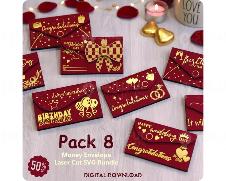 Laser Cut Money Envelope SVG Bundle, Wedding, Birthday (digital ...