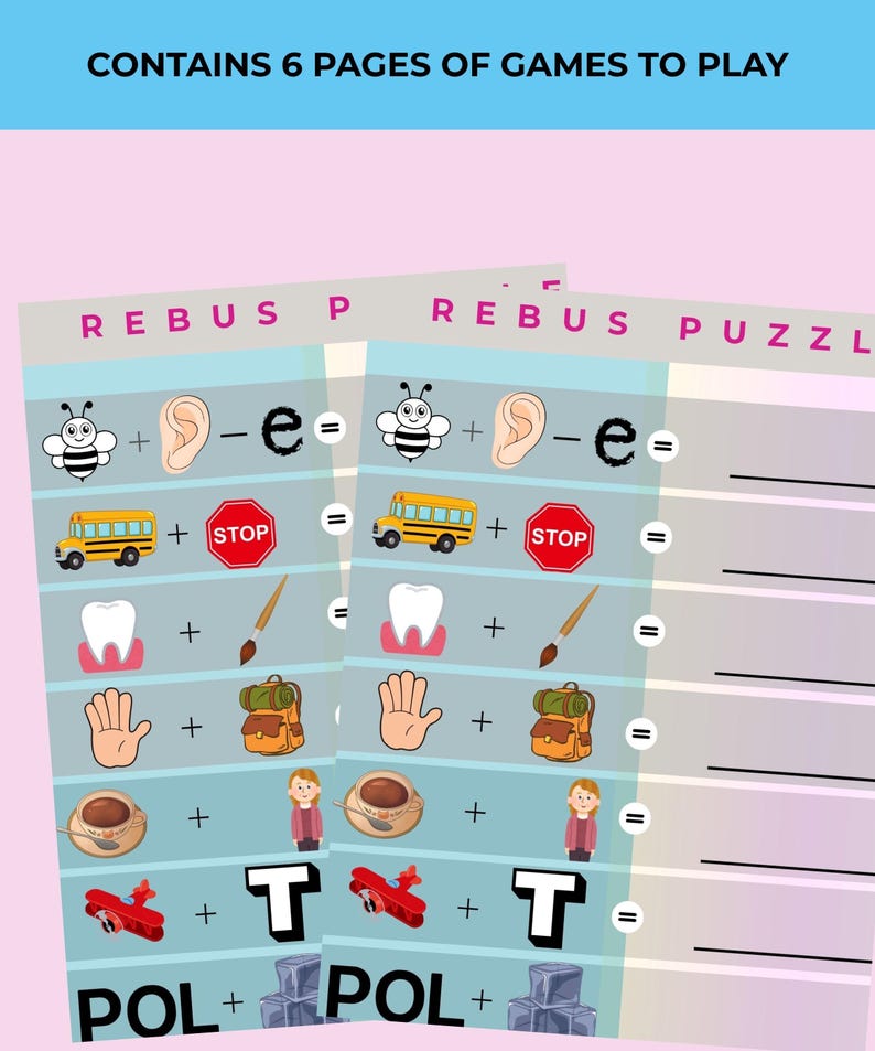 Printable Rebus Puzzle Book for Kids | Guess the Word Game | Picture ...