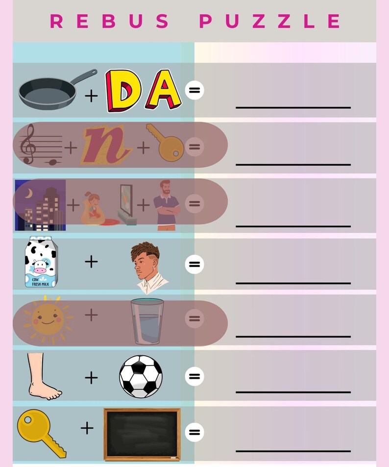Printable Rebus Puzzle Book for Kids | Guess the Word Game | Picture ...