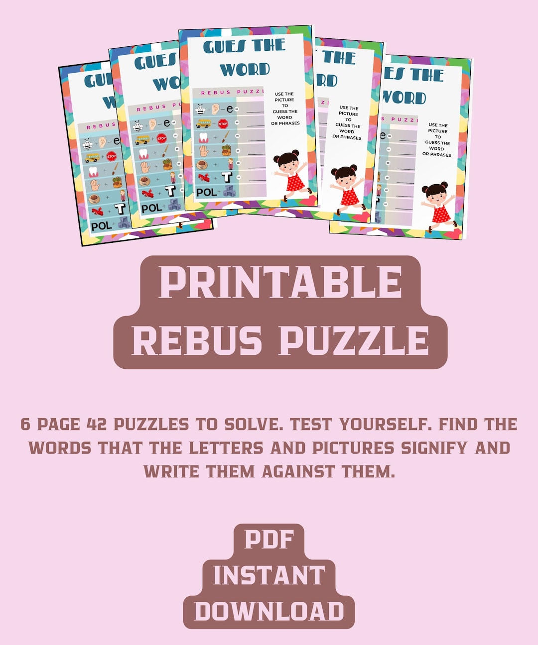 Printable Rebus Puzzle Book for Kids | Guess the Word Game | Picture ...