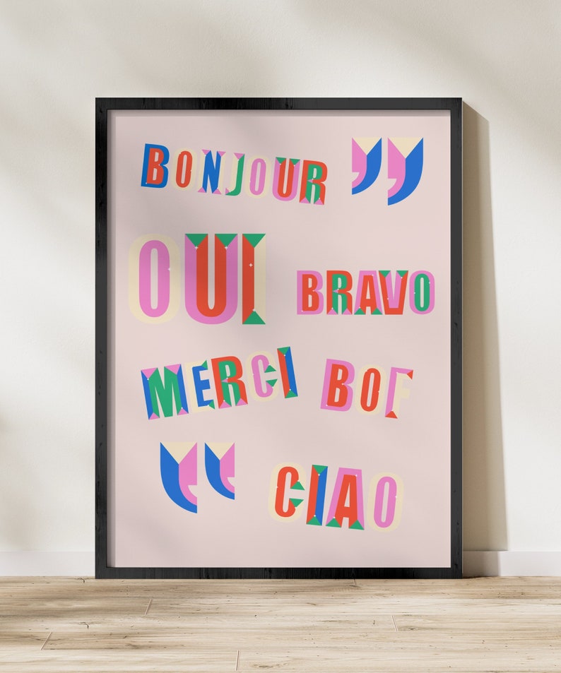 Bonjour Merci Digital Print, Coquette Room Decor for Apartments Pink ...