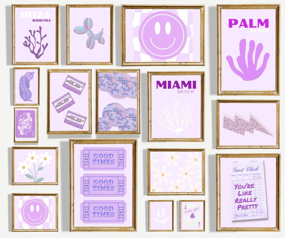 Preppy Lilac Gallery Set of 16 Digital Prints, Lavender Purple Teen ...
