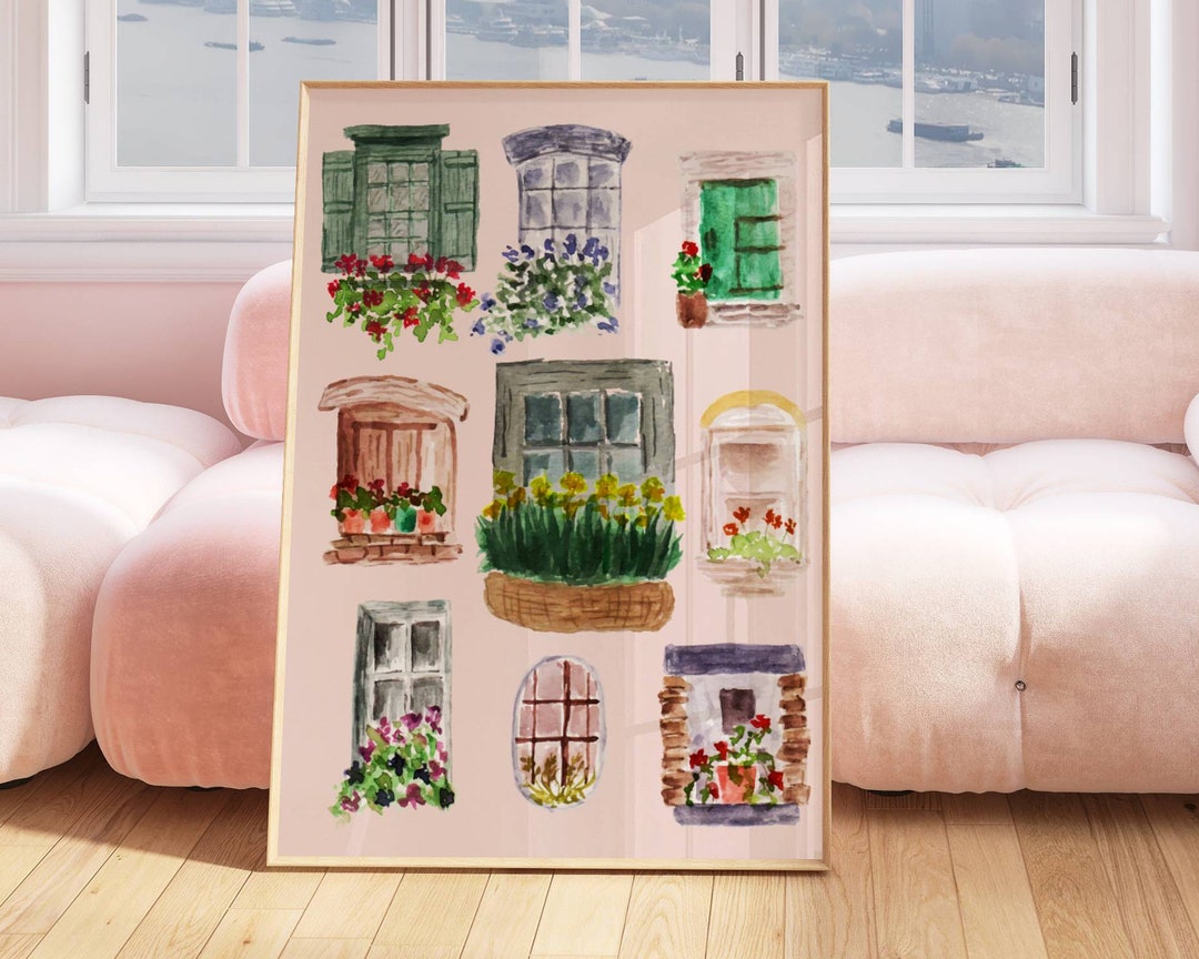 French Windows Flower Print, Coquette Room Decor for Apartments | Pink ...
