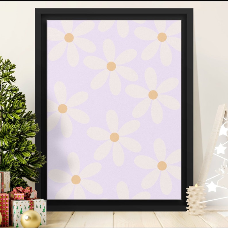 Lilac Coquette Daisies Pattern Digital Print, Preppy Lavender Purple ...