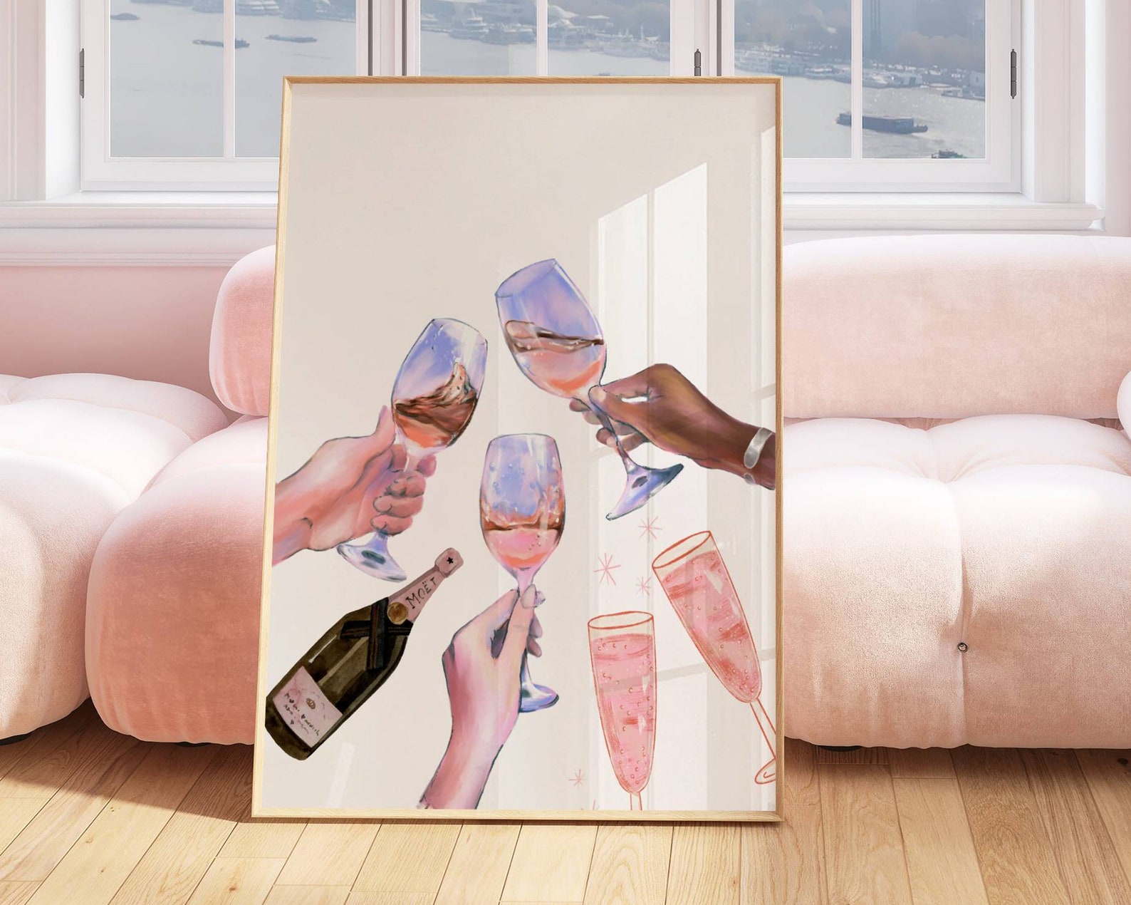 Champagne Toast Wall Art, Coquette Room Decor for Apartments, Pink Room ...