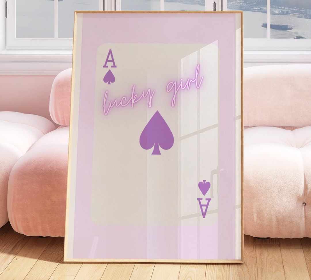 Lilac Lucky Girl Ace Card Print, Preppy Lavender Purple Digital Art ...