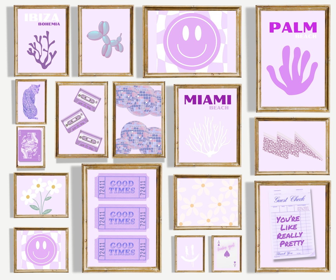Preppy Lilac Gallery Set of 16 Digital Prints, Lavender Purple Teen ...