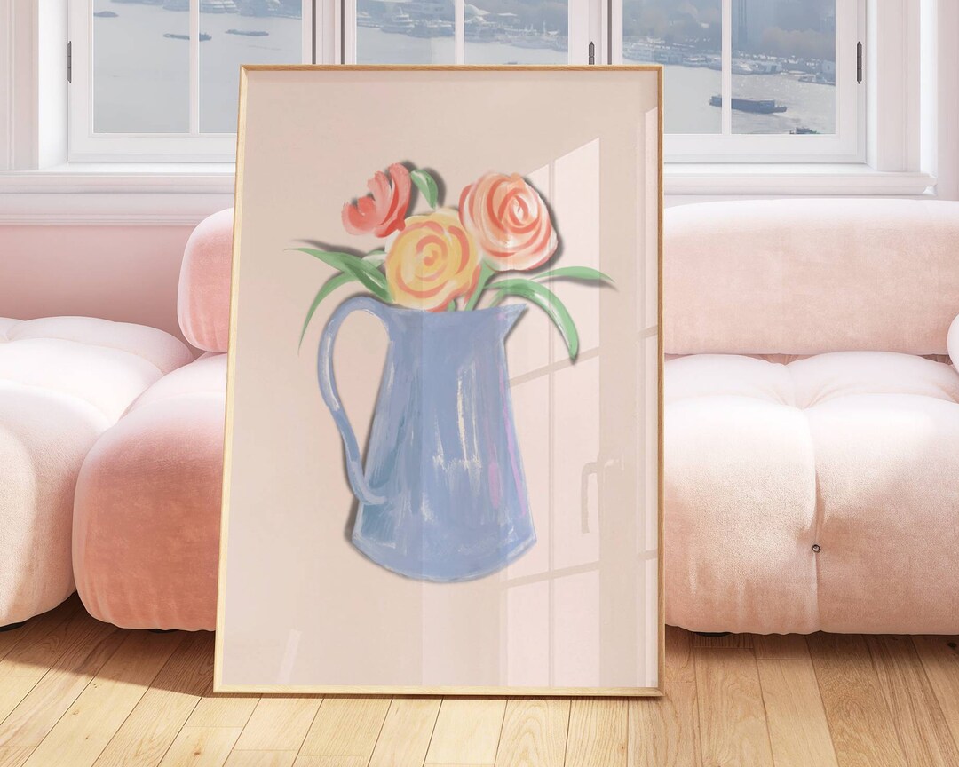 Pastel Flowers Pitcher Print, Coquette Room Decor for Apartments | Pink ...