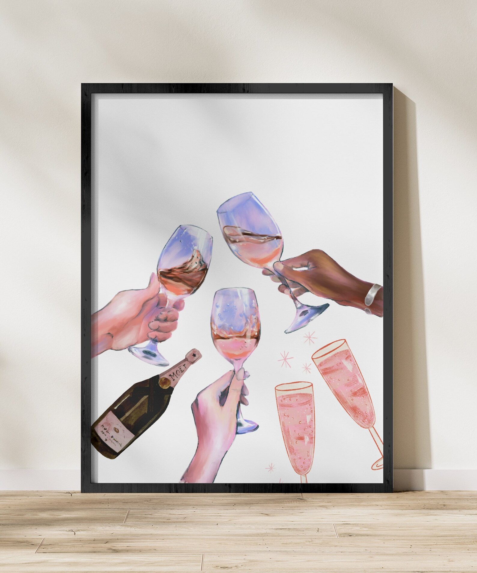 Champagne Toast Wall Art, Coquette Room Decor for Apartments, Pink Room ...