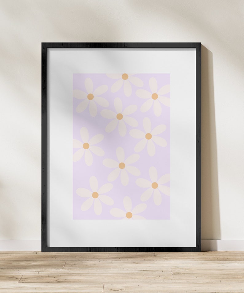 Lilac Coquette Daisies Pattern Digital Print, Preppy Lavender Purple ...