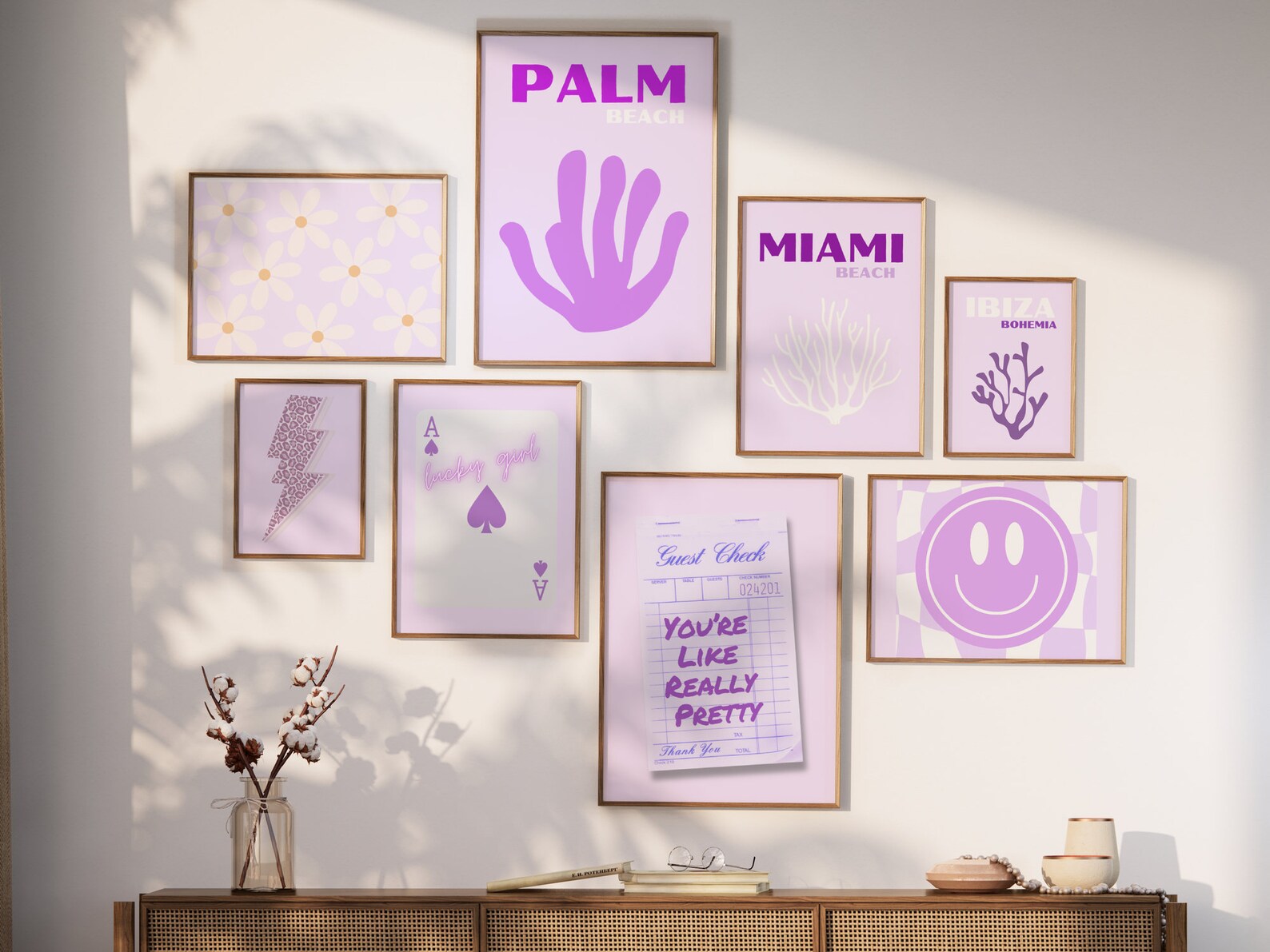 Preppy Lilac Gallery Set of 16 Digital Prints, Lavender Purple Teen ...
