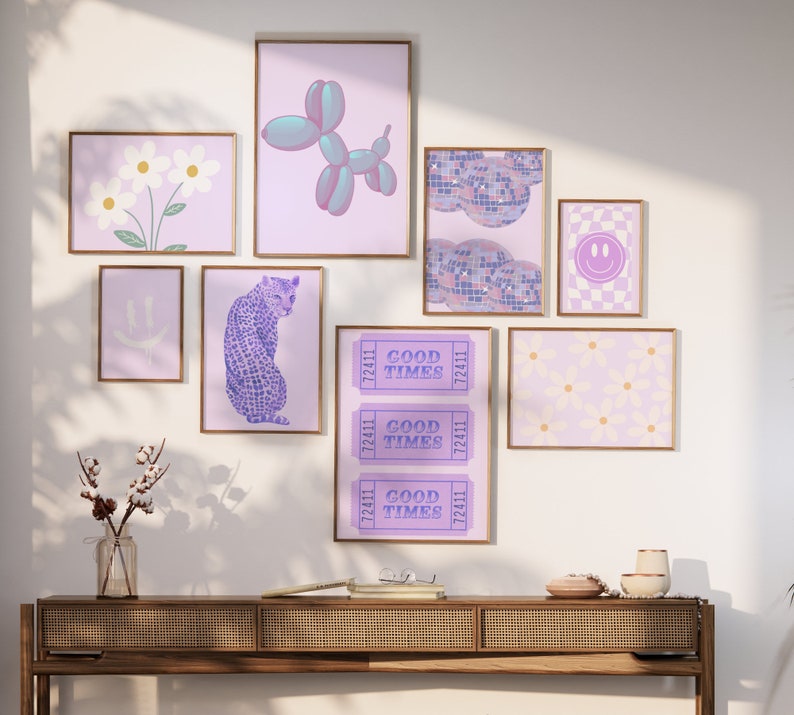 Preppy Lilac Gallery Set of 16 Digital Prints, Lavender Purple Teen ...