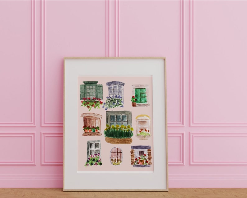 French Windows Flower Print, Coquette Room Decor for Apartments | Pink ...