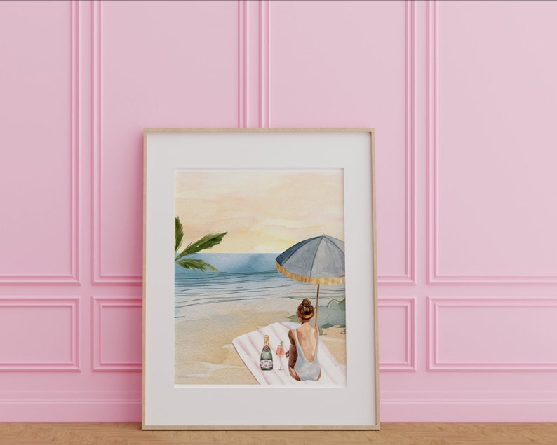 Girly Beach Sunset Drinks Print, Coquette Room Decor for Apartments ...