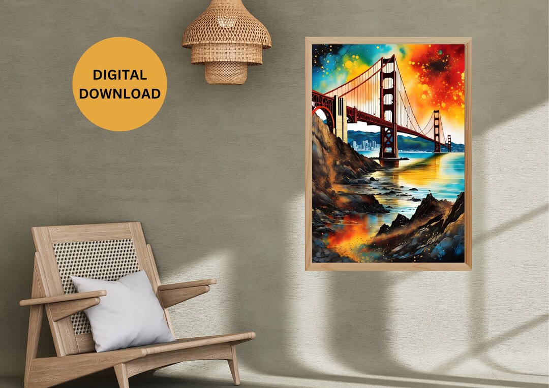 Digital Wall Art, San Francisco Bay Bridge Majesty, Golden Gate ...