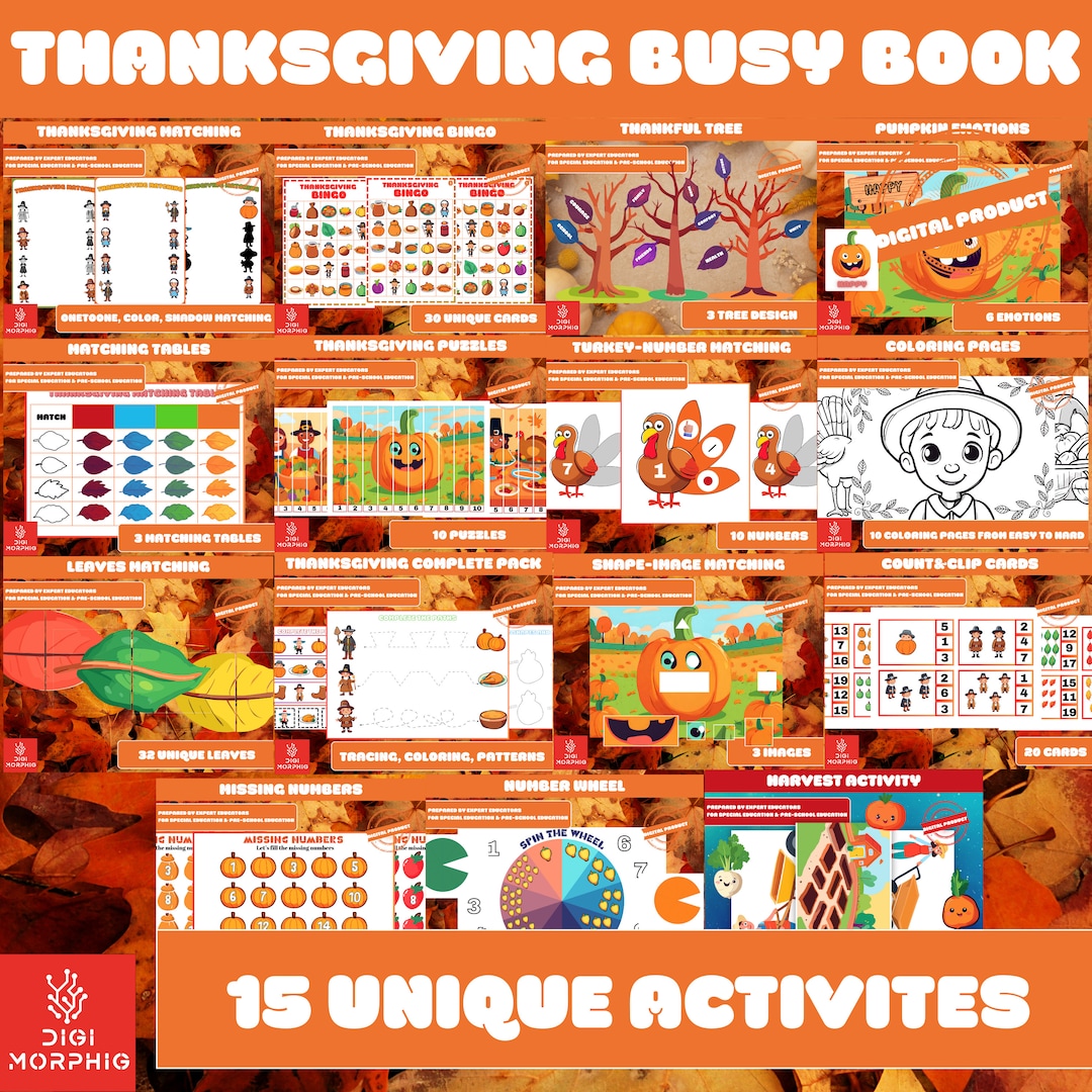 Thanksgiving Busy Book 15 Unique Activity Counting, Matching, Coloring ...