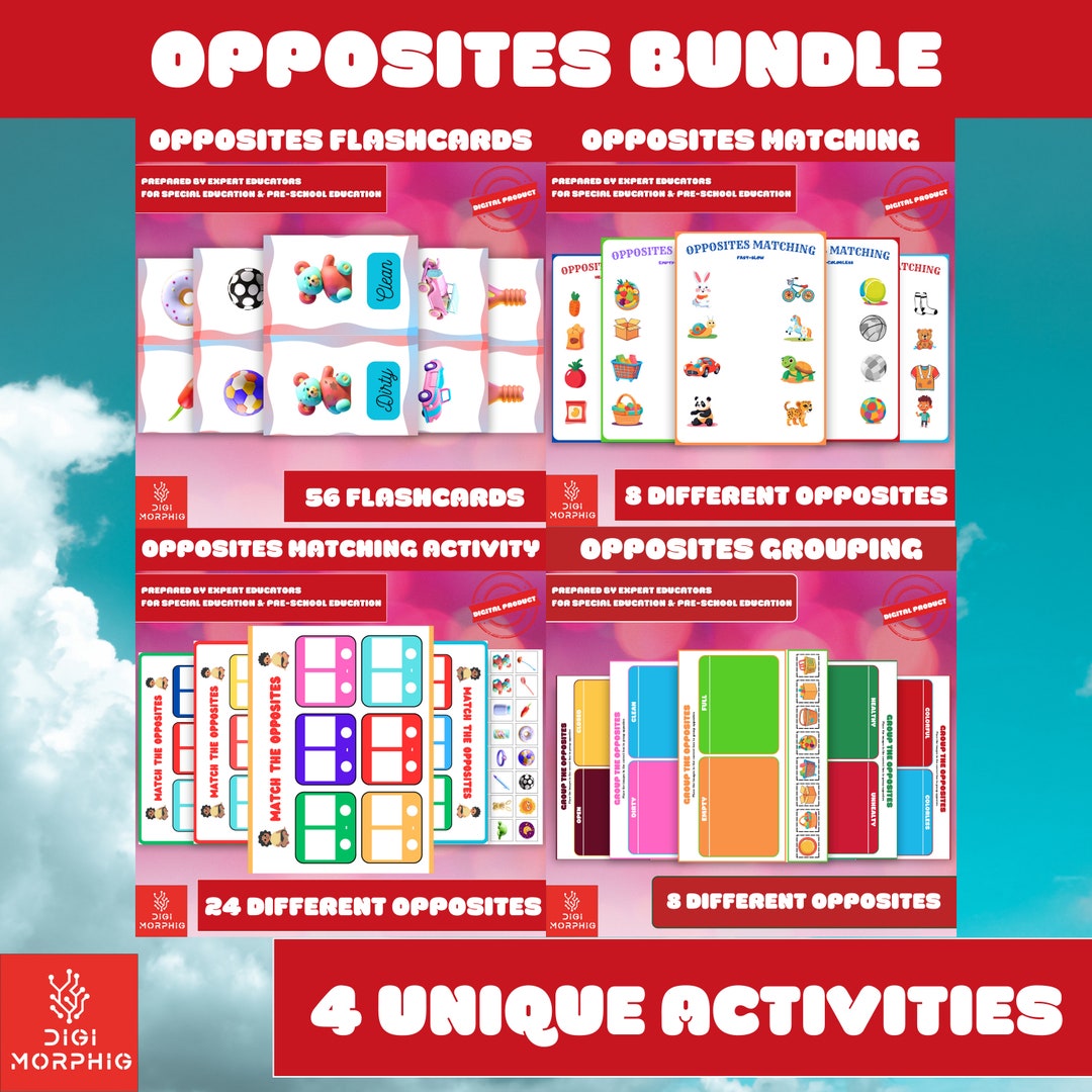Opposites Activities Bundle | Flashcards, Matching Activities, Grouping ...
