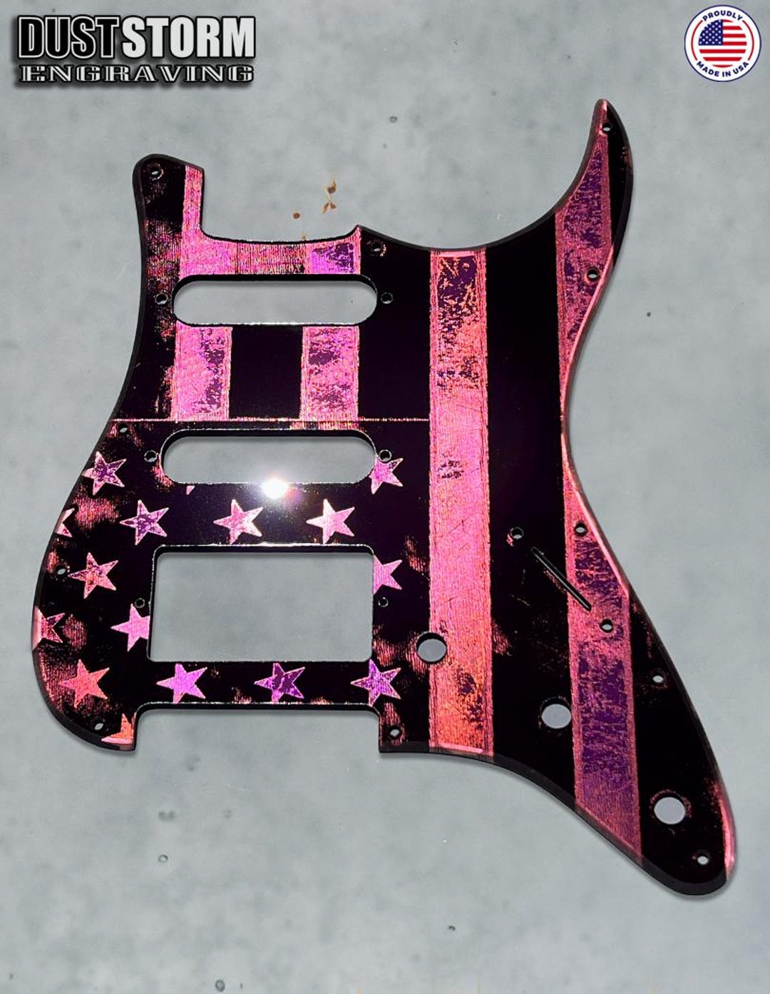 American Flag Pickguard & Free Tremolo Cover in Pink Acrylic Mirror for ...