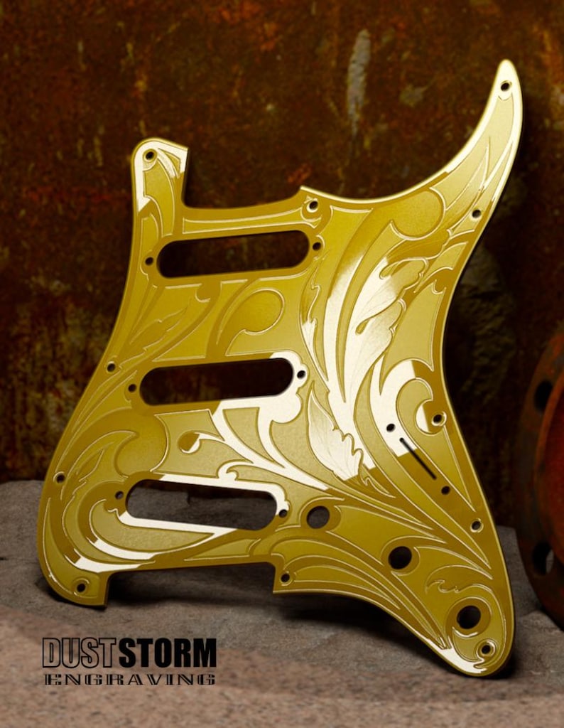 Black Sparkle Strat Style Guitar Body: Laser Engraved, Yellow Acrylic ...