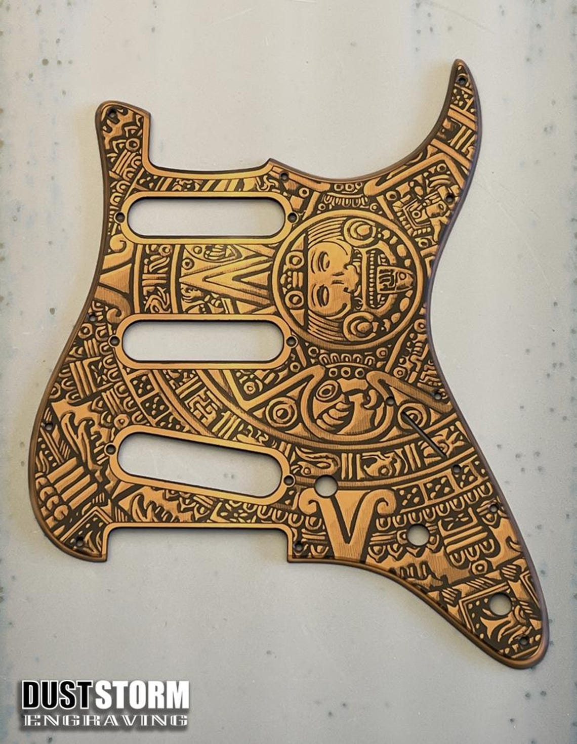 Engraved Mayan Calendar Stratocaster Pickguard & Tremolo Set: Copper ...