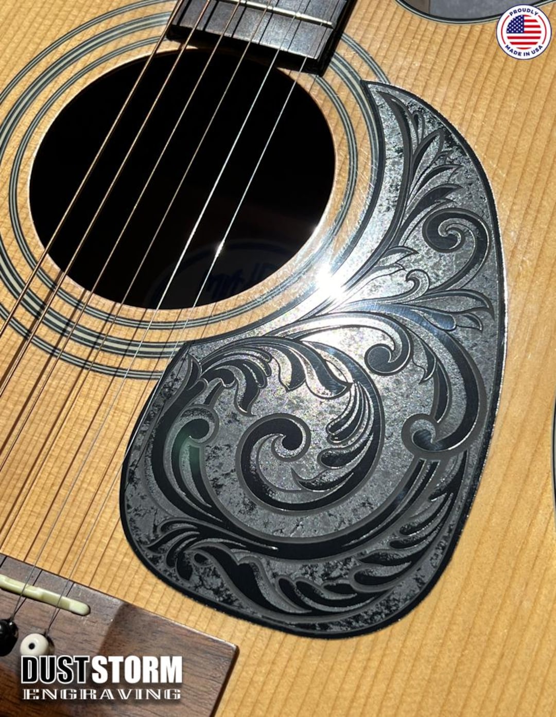 Acoustic Guitar Pickguard Laser Engraved Black Solid Color Acrylic for ...