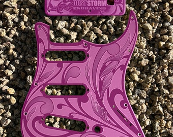 Engraved Glossy Blue Acrylic Pickguard and Tremolo Cover for Fender ...