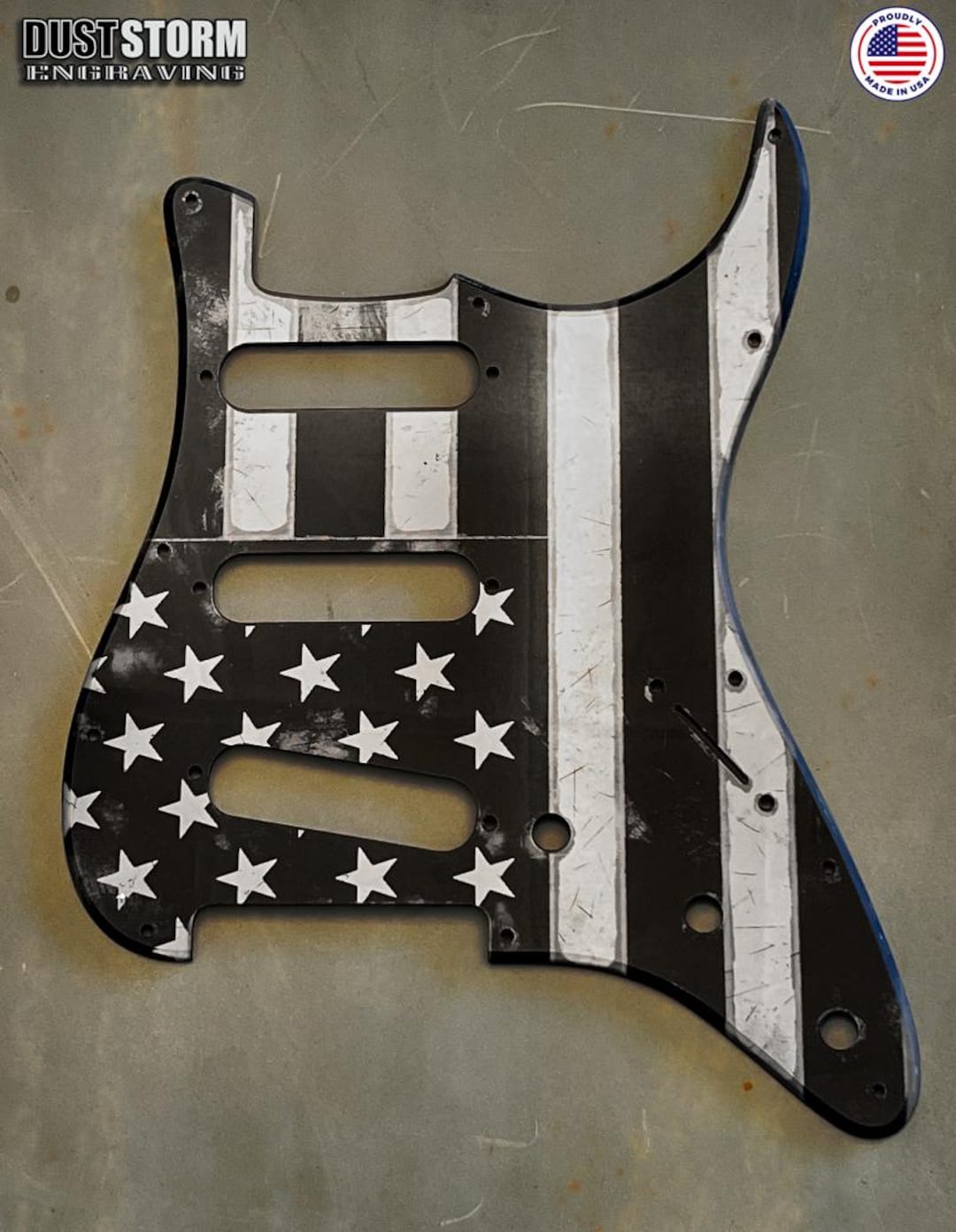 American Flag Pickguard & Free Tremolo Cover in Gun Metal Gray Acrylic ...
