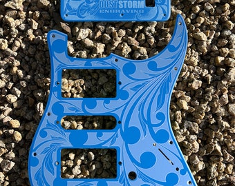 Engraved Glossy Blue Acrylic Pickguard and Tremolo Cover for Fender ...