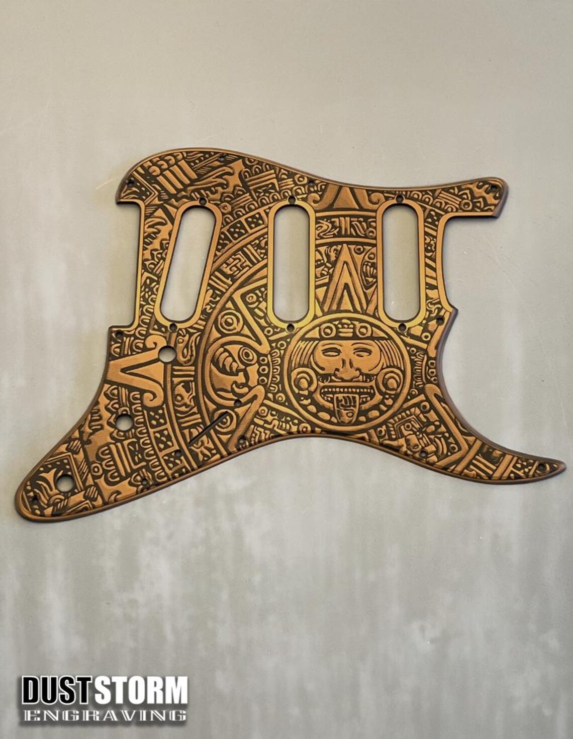 Engraved Mayan Calendar Stratocaster Pickguard & Tremolo Set: Copper ...