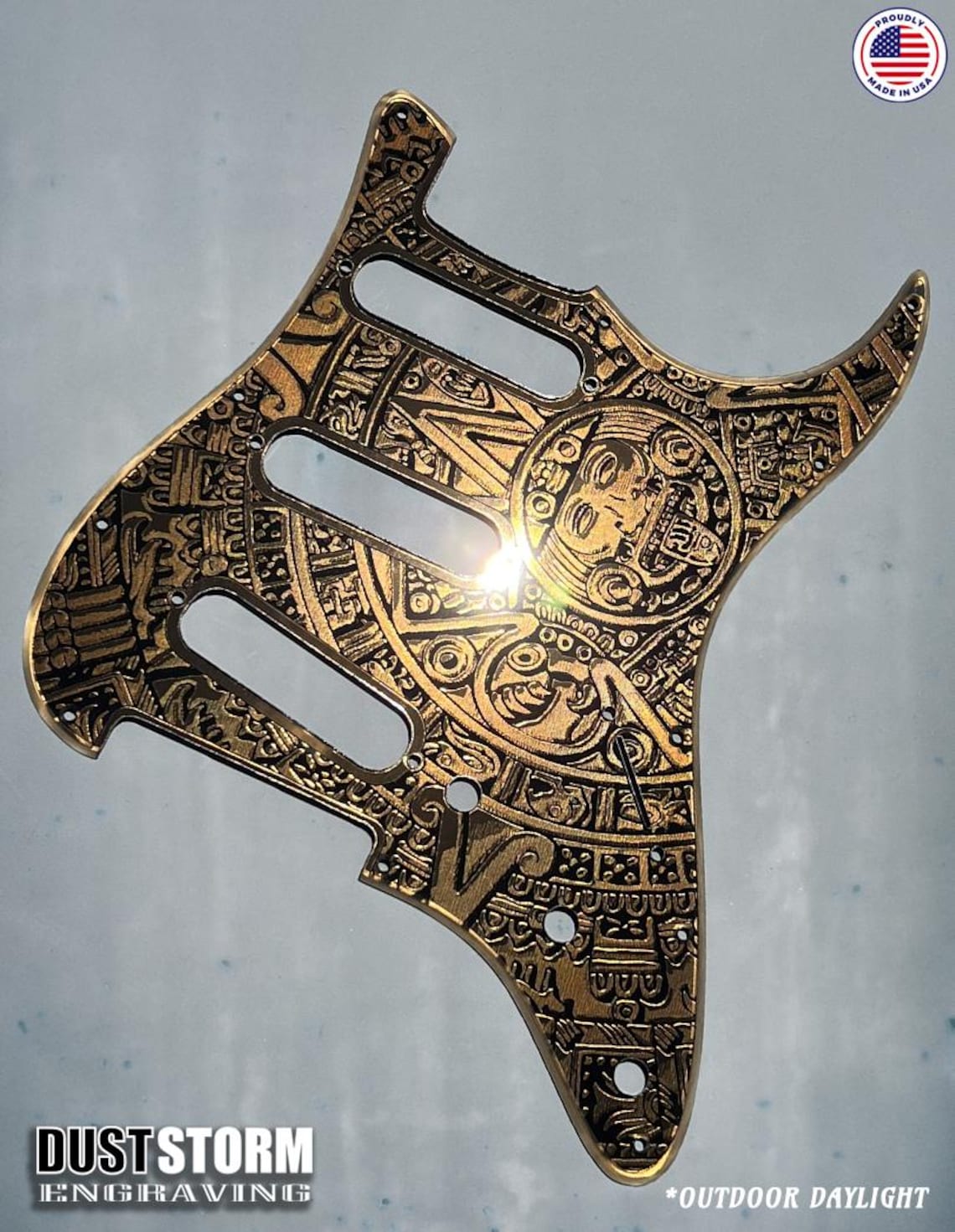 Engraved Mayan Calendar Stratocaster Pickguard & Tremolo Set: Copper ...