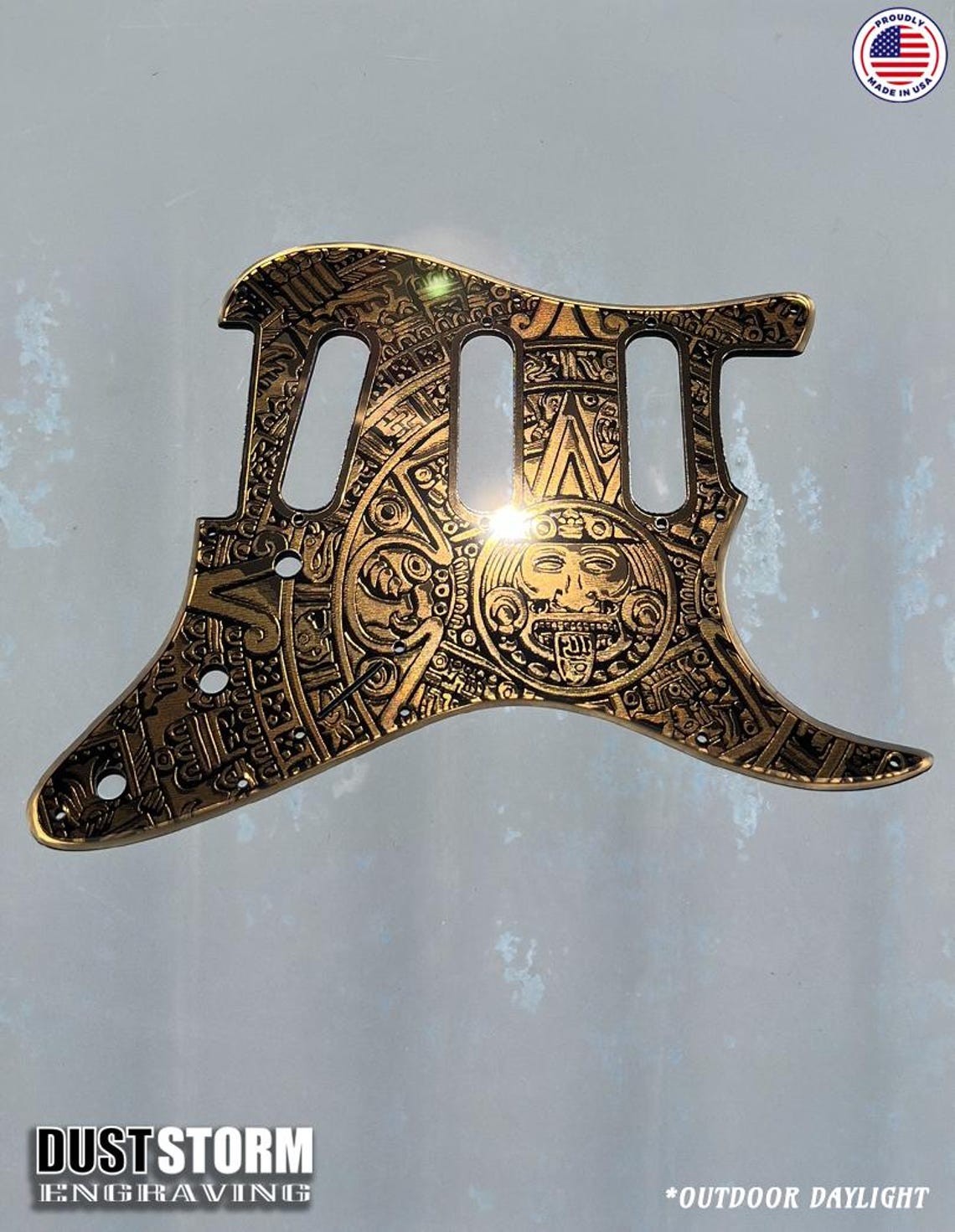 Engraved Mayan Calendar Stratocaster Pickguard & Tremolo Set: Copper ...