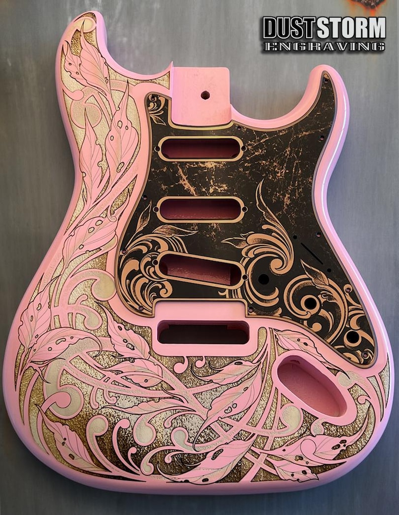 Engraved Copper Acrylic Mirror Pickguard & Tremolo Cover for Fender ...