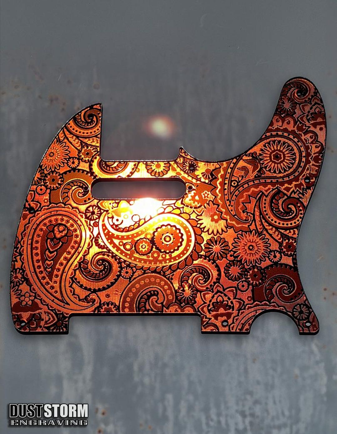 Paisley Telecaster Pickguard: Engraved Golden Copper Acrylic Mirror, 8 ...