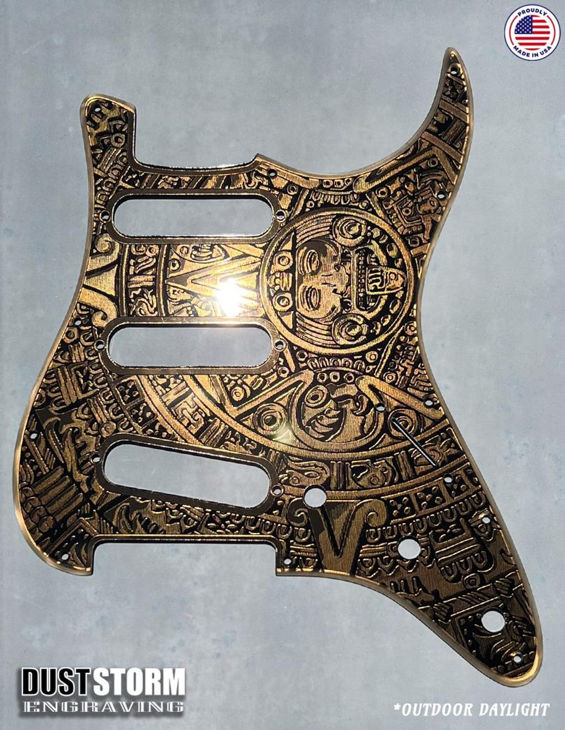 Engraved Mayan Calendar Stratocaster Pickguard & Tremolo Set: Copper ...